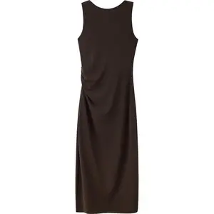 Mango Ruched Open Back Midi Dress - Brown