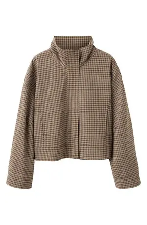 Mango Plaid Funnel Neck Bomber Jacket - Brown