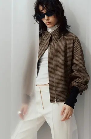 Mango Plaid Funnel Neck Bomber Jacket