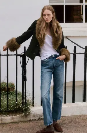 Mango High Waist Straight Leg Jeans - Medium Blue