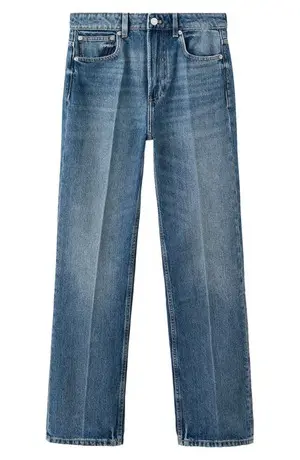 Mango High Waist Straight Leg Jeans - Medium Blue