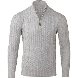Kinross Cashmere Luxe Cable Qtr Zip Mock - Granite