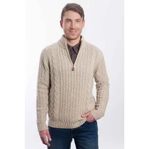 Kinross Cashmere Luxe Cable Qtr Zip Mock - Sand