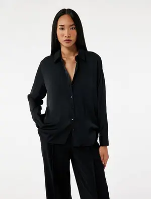 Koton Long Sleeve Collared Satin Shirt - Black