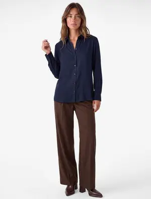 Koton Long Sleeve Collared Satin Shirt - Navy