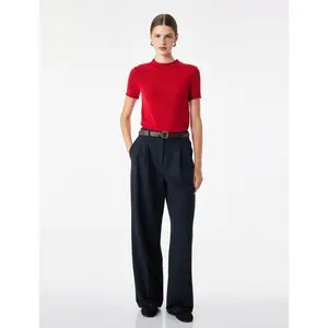 Koton Regular Fit Stand Collar Short Sleeve Knit Top - Red
