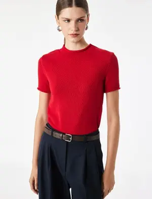 Koton Regular Fit Stand Collar Short Sleeve Knit Top