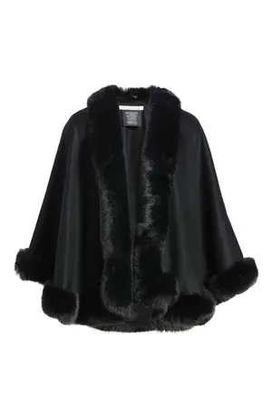 Sofia Cashmere Cashmere Cape With Faux Fur Trim - Black