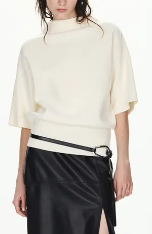 Mango Mock Neck Short Sleeve Sweater - Ecru