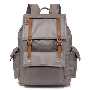 TSD BRAND City Light Coated Canvas Drawstring Laptop Backpack Grey