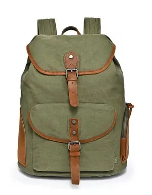 TSD BRAND Milo Canvas Drawstring Laptop Backpack - Olive