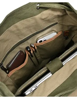 TSD BRAND Milo Canvas Drawstring Laptop Backpack - Olive