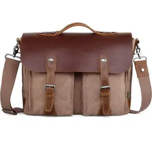 TSD BRAND Hudson Canvas Flap Messenger Bag Brown