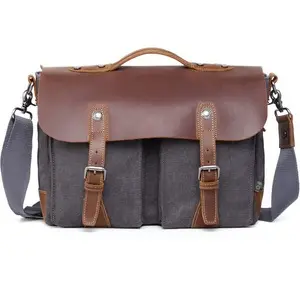 TSD BRAND Hudson Canvas Flap Messenger Bag Grey