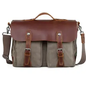TSD BRAND Hudson Canvas Flap Messenger Bag Olive