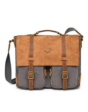 TSD BRAND Valley Oak Canvas And Leather Organizer Messenger Bag - Grey