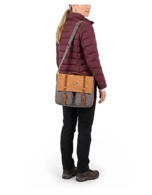 TSD BRAND Valley Oak Canvas And Leather Organizer Messenger Bag - Grey