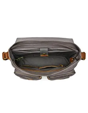 TSD BRAND Valley Oak Canvas And Leather Organizer Messenger Bag - Grey