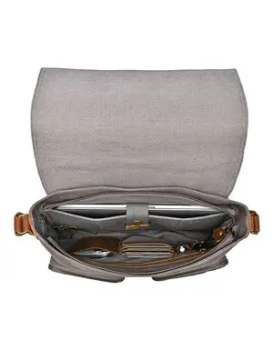 TSD BRAND Valley Oak Canvas And Leather Organizer Messenger Bag - Grey
