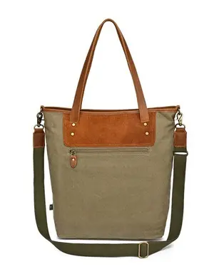 TSD BRAND Valley Oak Canvas Convertible Laptop Tote - Olive