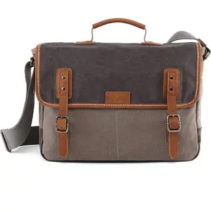 TSD BRAND Mountain Wood Canvas Flap Messenger Bag - Grey