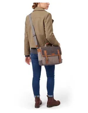 TSD BRAND Mountain Wood Canvas Flap Messenger Bag - Grey