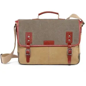 TSD BRAND Mountain Wood Canvas Flap Messenger Bag - Olive
