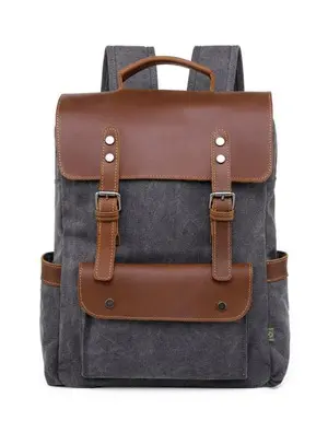 TSD BRAND Valley Hill Canvas Laptop Backpack - Grey