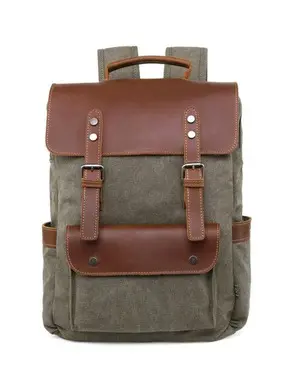 TSD BRAND Valley Hill Canvas Laptop Backpack - Olive