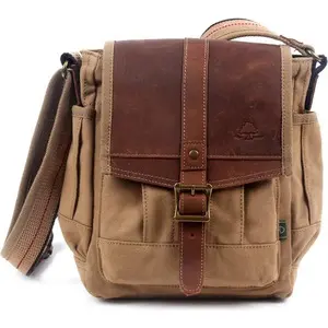 TSD BRAND Turtle Ridge Canvas Flap Crossbody Bag Camel