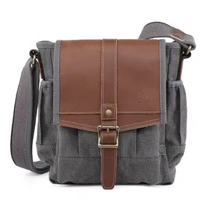 TSD BRAND Turtle Ridge Canvas Flap Crossbody Bag - Grey