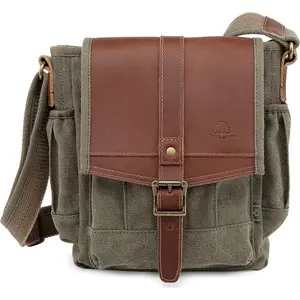 TSD BRAND Turtle Ridge Canvas Flap Crossbody Bag - Olive