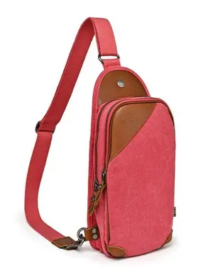 TSD BRAND Canna Canvas Double Compartment Sling Bag - Red