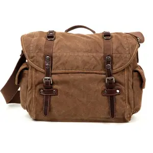 TSD BRAND Silver Road Canvas Laptop Messenger Bag - Camel