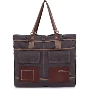 TSD BRAND Lake Toya Canvas Convertible Tote Grey