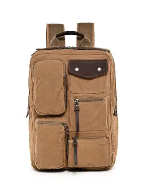 TSD BRAND Ridge Valley Canvas Laptop Backpack - Camel