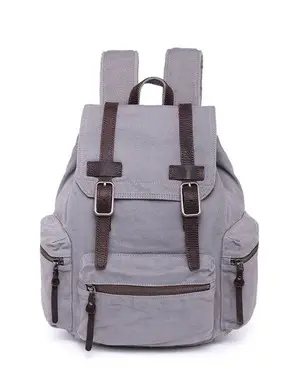 TSD BRAND Silent Trail Canvas Drawstring Laptop Backpack - Grey