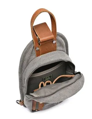 TSD BRAND Agave Canvas Zip Sling Bag - Grey