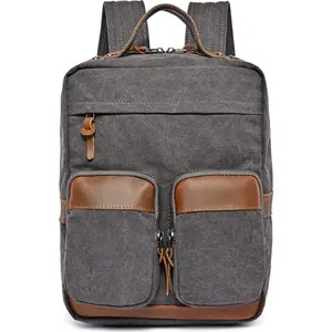 TSD BRAND Foothill Ranch Canvas Laptop Backpack Grey