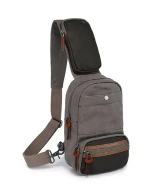TSD BRAND Tapa Canvas Pocket Sling Bag - Grey