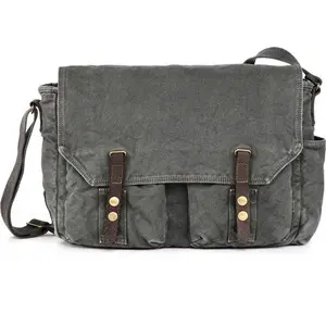 TSD BRAND Coastal Canvas Flap Messenger Bag - Grey