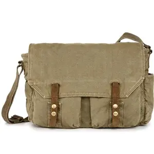 TSD BRAND Coastal Canvas Flap Messenger Bag - Olive