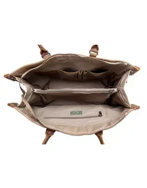 TSD BRAND Stone Creek Two Tone Waxed Canvas Tote - Beige