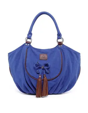 TSD BRAND Bold Lotus Canvas Tassel Hobo Bag - Navy