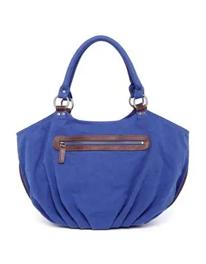 TSD BRAND Bold Lotus Canvas Tassel Hobo Bag - Navy