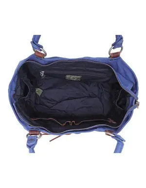 TSD BRAND Bold Lotus Canvas Tassel Hobo Bag - Navy