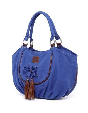TSD BRAND Bold Lotus Canvas Tassel Hobo Bag - Navy