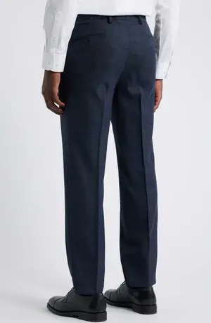 HERITAGE GOLD Straight Leg Stretch Wool Suit Pants - Blue