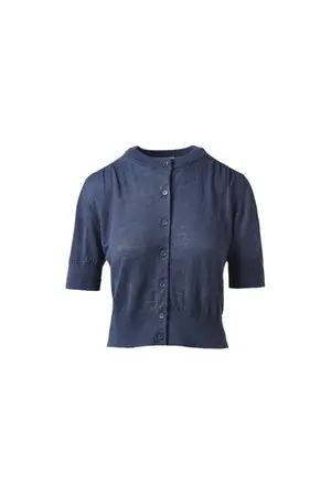 Kinross Cashmere Gathered Shoulder Cardigan - Indigo