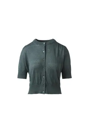 Kinross Cashmere Gathered Shoulder Cardigan - Laurel